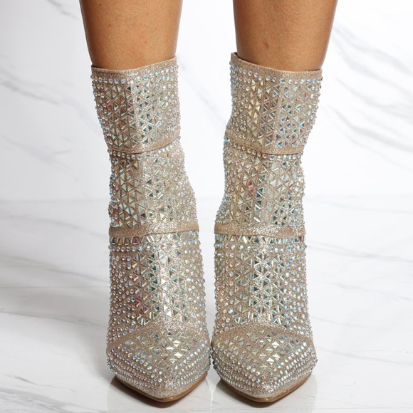 Shoes | New Bling Gold Glitter Rhinestone Embellished Ankle Booties ...